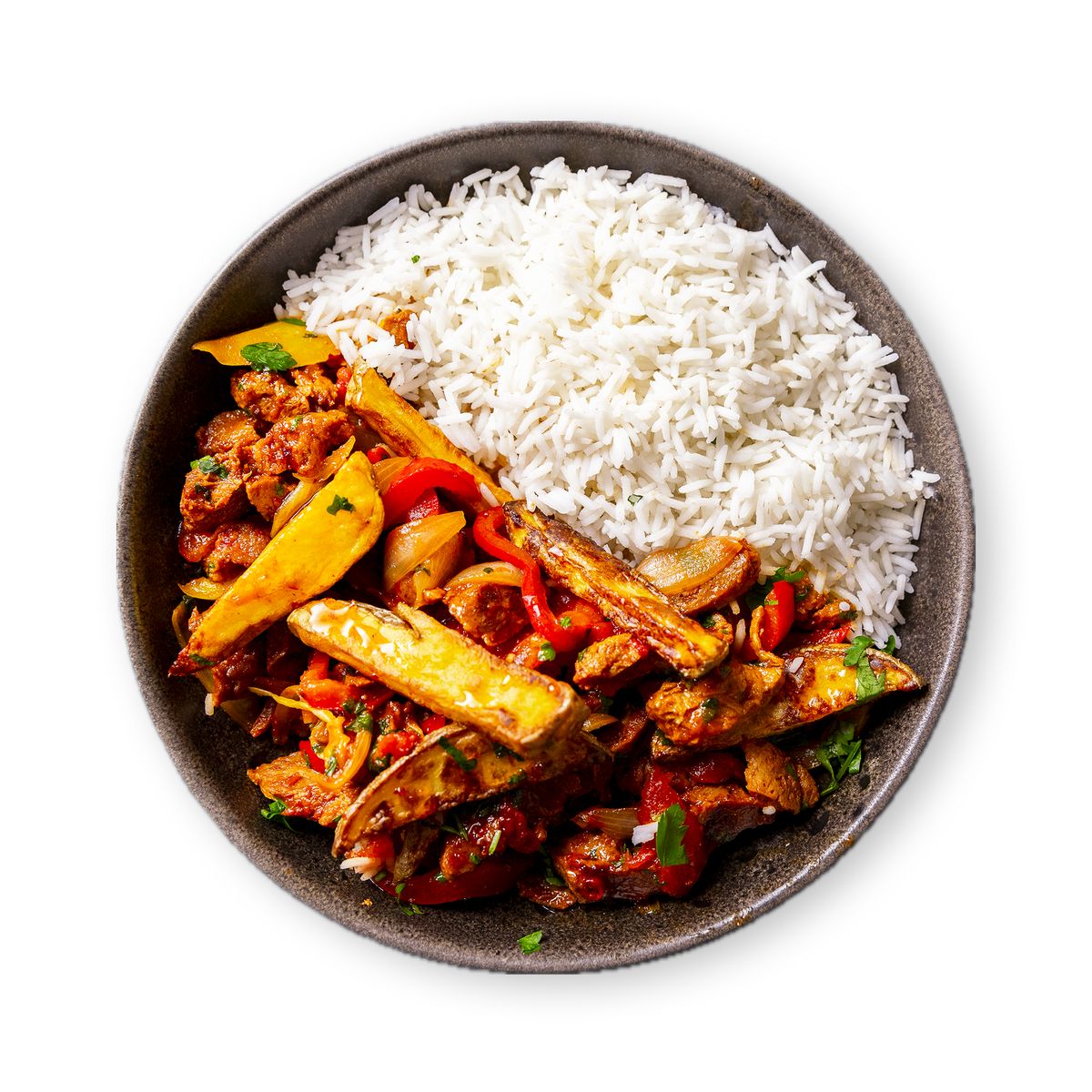 Lomo Saltado mit Reis von feastr